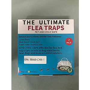 2 Pack Flea Traps for Inside Your Home with 10 Sticky Refill Discs & 4 LED Light Modes Flea Light Trap for Indoor, Harmless & Friendly to Pets & Kids Pest Trapper for Fleas, Flies, Mosquitoes, Moths
