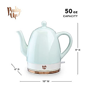 Pinky Up Noelle 1.5 L Ceramic Electric Tea Kettle, Mint, Rose Gold, Gooseneck Spout, Cordless Design