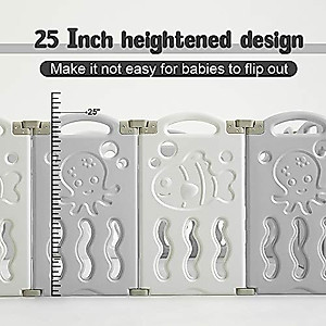 Albott Baby Fence Kid Playpen 18 Panel Play Yard - Foldable Kids Safety Activity Center Playard Lock Gate,Adjustable Shape, Portable Design for Indoor Outdoor Use (18 Panel, Grey+White)