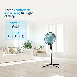 NEXAIR Oscillating 16 Inch Pedestal Stand Up Fan, Quiet Operating Room Fan With Remote Control, 3 Speed Stand Fan for Bedroom, with Adjustable Height, Standing Fan Great For Office & Living Room