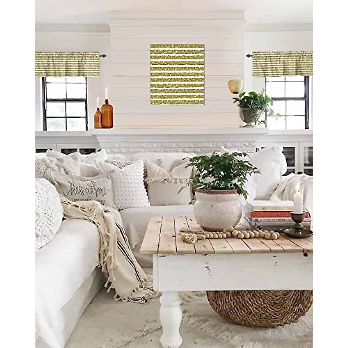 RainbowDay Valance Curtain Elegant Decorative Rod Pocket Valances White Gold Stripes Window Curtain Valance for Kitchen Bathroom Bedroom Basement Cafe,1 Panel 54x18 Inch