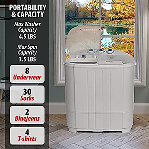 Deco Home Compact Washing Machine with Twin Tub for Wash and Spin Dry, Portable, Built-in Gravity Drainage System, Agitation Wash Cycles, Use Less Soap and Water, for Dorms, Apartments, RVs