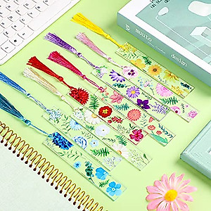 8 Sets Flower Acrylic Bookmarks Transparent Acrylic Bookmarks Cute Floral Bookmarks with Colorful Tassels for Women Teacher Kids Book Lovers, 8 Styles