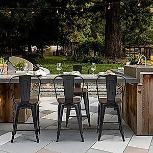 Yaheetech 24Inch Seat Height Style Dining Stools Chairs with Wood Seat/Top and High Backrest, Industrial Metal Counter Height Stool, Modern Kitchen Dining Bar Chairs Rustic, Black, Set of 4