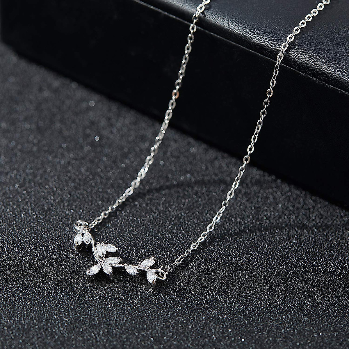 SWEETV Crystal Wedding Bridal Necklace for Brides, Cubic Zirconia Dainty Vine Pendant Necklace for Women, Bridesmaid Gift