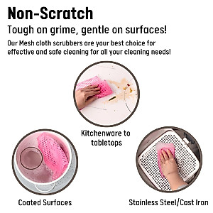 UNHA's Dish Scrubber Cloth - Mesh Dishwashing Scouring Pad for Kitchen - Non-Abrasive, Non-Absorbent, Quick Dry, Odorless Polyester Scrubbing Dish Net Cloths - 10 Pack