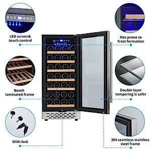 Wine Refrigerator, 28 bottles Wine Cooler Refrigerator, Compact Fridge with 34-65℉ Digital Temperature Control, LED Touch, Built-in Glass Door Free Standing, Red, White Wine for Bar, Home