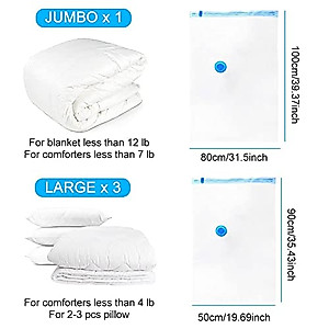 10 Pack Vacuum Storage Bags Double-Zip Seal - 80% More Space Saver Bags for Clothes, Blankets, Pillows - Vacuum Bags with Hand-Pump for Travel (1 Jumbo, 3 Large, 3 Medium, 3 Small)