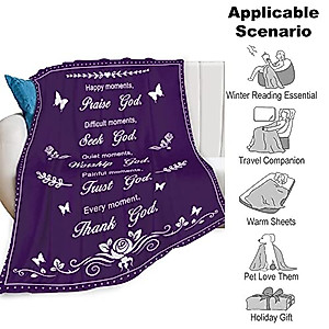 Bible Verse Blanket with Inspirational Thoughts and Prayers, Religious Gifts for Women, Christian Gifts, Faith, Catholic, Spiritual, Church, Comforting, First Communion Gifts for Her 60"x 50"