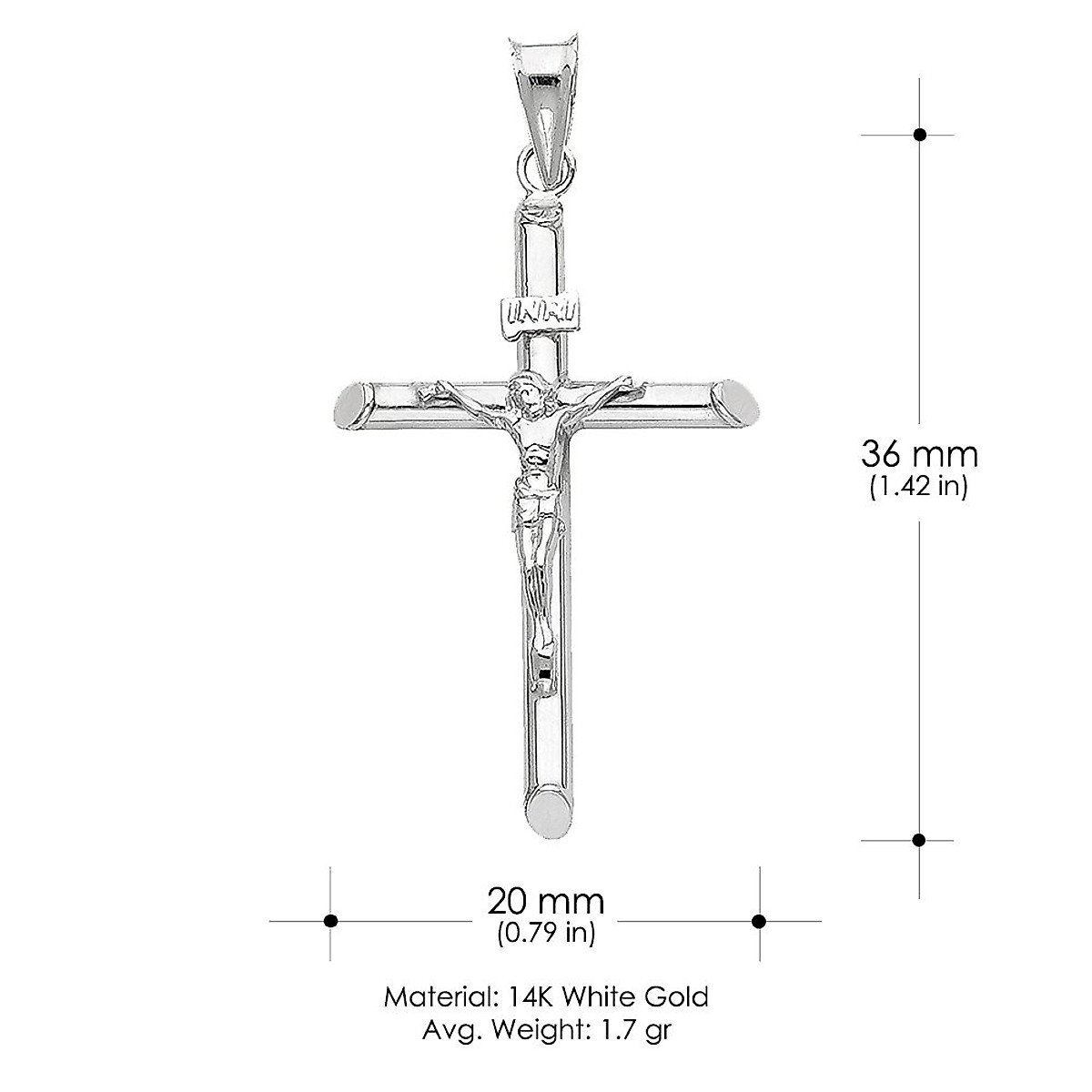 Ioka 14K White Gold Crucifix Cross Pendant with 1.2mm Singapore Chain Chain Necklace - 24"