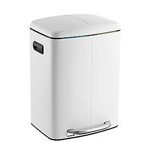 happimess Open Double Bucket Soft Close Step Trash Can, 10.5 Gallon, White