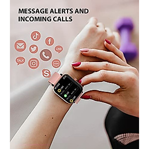 SOUYIE 2023 Smart Watch with Bluetooth Call for Women, IP67 Waterproof Fitness Tracker with 1.7" HD Display Blood Pressure HR Temperature Sleep Monitor for Android and iOS Phone Pink