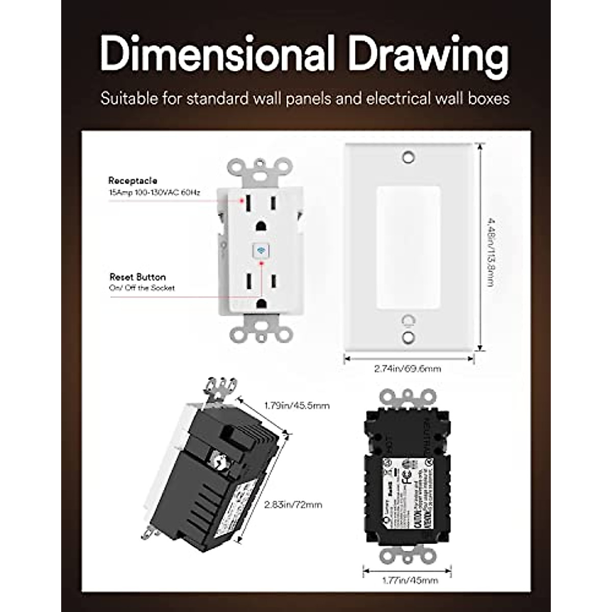 Smart Outlet in-Wall - Smart Electrical Outlet That Work with Alexa, Google Home, 15 Amp, No Hub Required, ETL & FCC Certified, 2.4G WiFi Only (4 Pack)