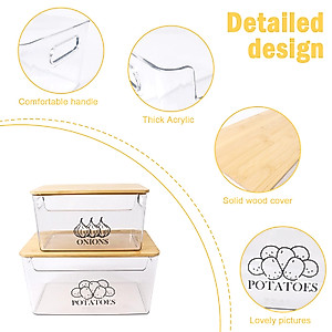 Xbopetda Potato Onion Storage, Potato Bin with Bamboo Lid, Transparent Acrylic Potato Container Onion Keeper, 2 Set Stackable Onion Storage, Pantry Kitchen Counter Organizer for Potatoes Onions-Clear