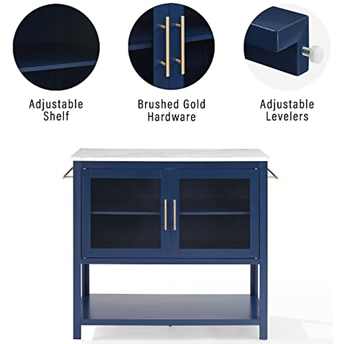 Crosley Furniture Katrina Kitchen Island with Faux Marble Top, Navy