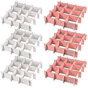 MUKCHAP 72 Pieces DIY Plastic Grid Drawer Organizer, 12.6 Inch Plastic Grid Drawer Dividers, Plastic Adjustable Drawer Dividers Organizer for Sock, Underwear, Scarf, 36 White, 36 Pink
