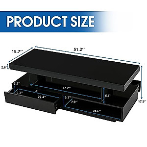 realglow LED Coffee Table with Storage, High Glossy LED Coffee Tables for Living Room, Center Table with Open Display Shelf & Sliding Drawers, (Black)