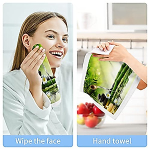 KEEPREAL 2 Pack Bamboo Stalks Candle and Basalt Stones Washcloths Set - Highly Absorbent Pure Cotton Wash Clothes - Soft Fingertip Towel for Bath, Spa