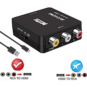 RCA to HDMI, AV to HDMI,Meekwds 1080P Mini RCA Composite CVBS AV to HDMI Video Audio Converter Supporting PAL/NTSC with USB Charge Cable for PC Laptop Xbox Wii PS2 PS4 PS3 TV STB VHS VCR Camera DVD