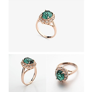 Rose Gold Plated Oval Shaped Ring with Emerald Green Swarovski element Crystal and Clear Round Shaped Cubic Zirconia Fashion Jewelry for Women (7)