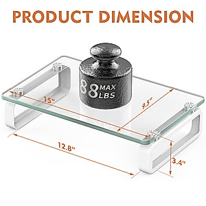 Hemudu Clear Computer Monitor Stand Riser Multi Media Desktop Stand for Flat Screen LCD LED TV, Laptop/Notebook, with Tempered Glass and Metal Legs, HD02T-001