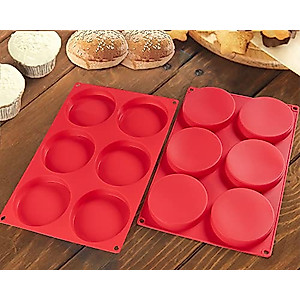 Hamburger Bun Molds 2 Pack Silicone Baking Pans, 4 Inch Muffin Top Pan Egg Sandwish Mold Small Layer Cake Molds Round Disc Pan for Mini Cake, Jumbo Muffin Top, Bun, Custard, Tart, Resin Coaster
