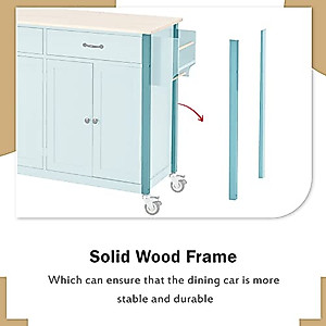 Kitchen Island Cart with Solid Wood Top/Locking Wheels/Adjustable Shelves,Multi-Functional Rolling Kitchen Cart with 4 Door Cabinet/2 Drawers/Spice Rack/Towel Rack for Dining Room(Mint Green)