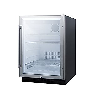 Summit SCR2464 24" Built-In Undercounter Glass Door Beverage Center with Lock, Glass/Black