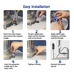Podoy Powered Anode Rod for Hot Water Heater 30-80 Gallon Water Tank, Universal 9.4" Eliminates Rotten Egg Smell Titanium Electric Anode Rod Replacement with Teflon Tape