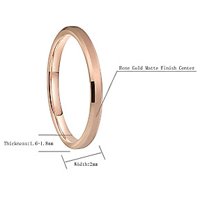 CROWNAL 2mm Thin Black/Gunmetal/Silver/Rose Gold Tungsten Wedding Couple Bands Rings Women Matte Brushed Finish Size 4 To 10 (2mm RoseGold,9)