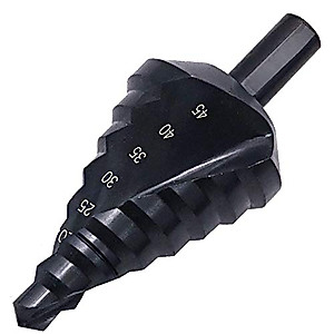 Meichoon Step Drill Bit Set 10-45mm HSS Triangle Shank Spiral Flute Large Bit Nitride Pagoda Step Drill for Carbon Steel, Sheet Iron, Insulation Boards, PVC Boards,Planks DC15 Black