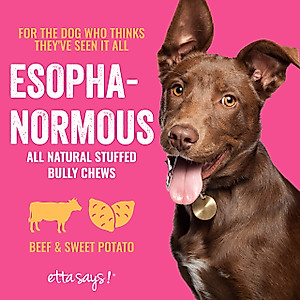 etta says! Esophonormous Esophagus Stuffed Bully Sticks Dog Chews - 5 inch All Natural High Protein Beef and Sweet Potato Chews - Made in The USA (20 Count Pack of 1)