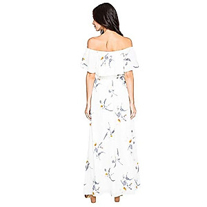 SUGARLIPS Women's Off Shoulder Dressy Casual Floral Maxi Dress, White-Multi, Small