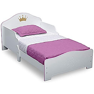 Delta Children Princess Crown Wood Toddler Bed - Greenguard Gold Certified, White/Pink