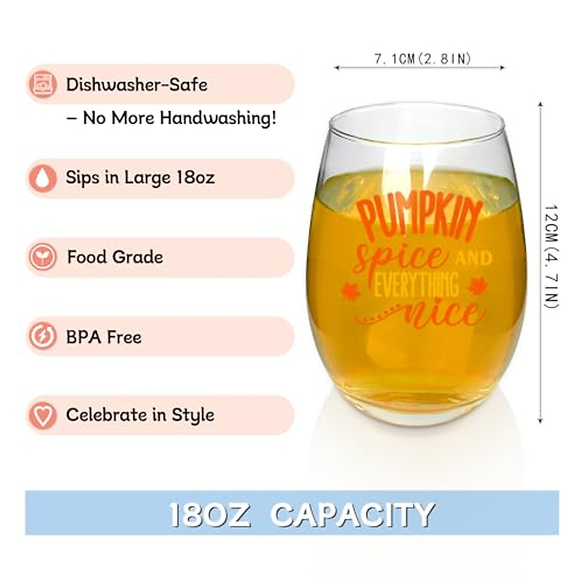 CNVOILA Fall Wine Glass Set: Stemless Drinking Glasses & Cups for Thanksgiving, Autumm Halloween Decor & Decorations, Pumpkin Mugs Cuos Perfect Fall Gifts 4pc