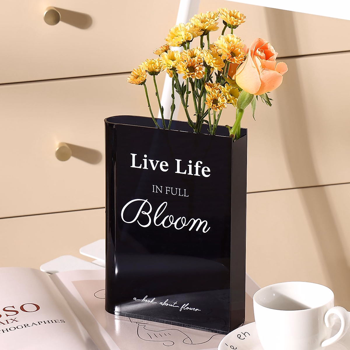 Fixwal Acrylic Book Vase for Home Decor, Modern Book Flower Vase, 6x8 Inches Artistic Irregular Clear Book Vase for Home Bedroom Office Bookshelf Decor (Grey)