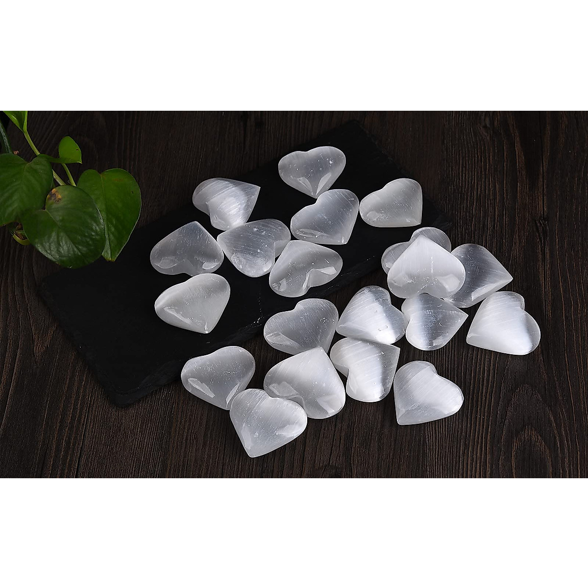 AMOYSTONE 20Pcs Selenite Crystal Heart Worry Stone 1.4-1.6" - Puffy Palm Pocket Heart Stone for Cleansing, Protection and Home Decoration Gift