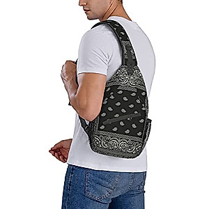 Bandana Black Paisley Bandana Chest Bag Sling Crossbody Backpack Cycling Traveling Hiking Daypack for Men Women