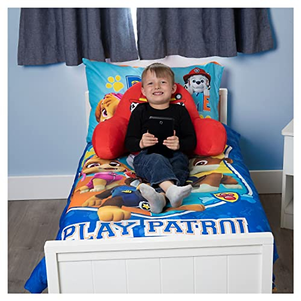 Paw Patrol Marshall Kids Back Resting Pillow for Reading and Watching TV – Bed Rest Pillow with Arms to Lounge with Comfortable Back Support – Great for The Bed or Couch