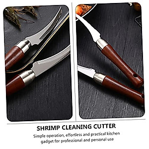 UPKOCH 2pcs Shrimp Peeling Knife Stainless Steel Cleaner Shrimp Deveiner Tool Oyster Knife Shrimp Master Tool Shrimp Line Peelers Shrimp Peeling Tool Shrimp Peeler Log Wooden Handle Suite