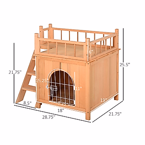 PawHut 2-Level Elevated Waterproof Outdoor Wooden Treehouse Cat Shelter With Balcoy