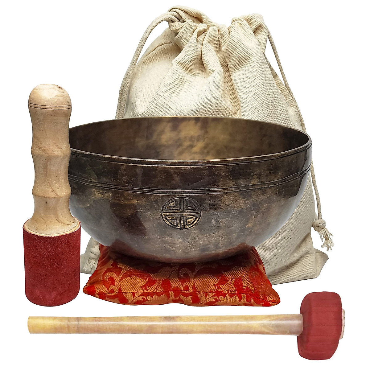 CRAFTSTRIBE 8" Large Hand Hammered Himalayan Full Moon Singing Bowl Meditation Healing Bowl With Mallet And Silk Cushion