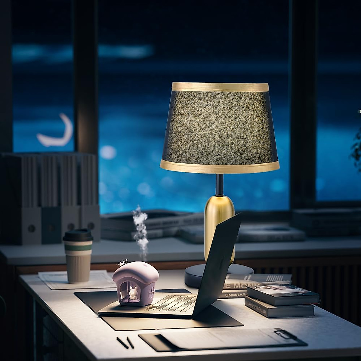 Modern Table Lamp Set of 2 - Creative Design for Living Room and Bedroom, Stylish Bedside Lamps, Perfect for Nightstands - Small Table Lamps with Designer Sample Room Inspired Look (black lampshade)