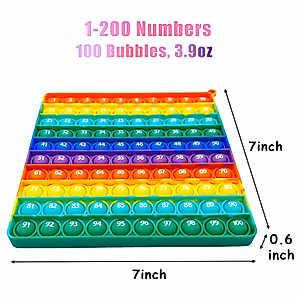 PETBSNVB Double Side 1 100 200 pop it, Chart Pop it, 200 Pop with Numbers, Square Popper for Elementary, Fidget Sensory Toy, Montessori Educational Gift for Kindergarten Classroom Kids 3 4 5 Year Old