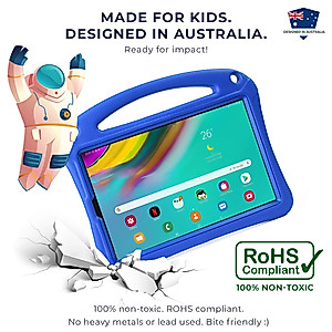 Bam Bino Space Suit Rugged Kids Case for Samsung Galaxy Tab S5e 10.5, Designed in Australia for Children, Built-in Screen Protector, Handle, Stand, Pencil Holder, Shoulder Strap (Galactic Blue)