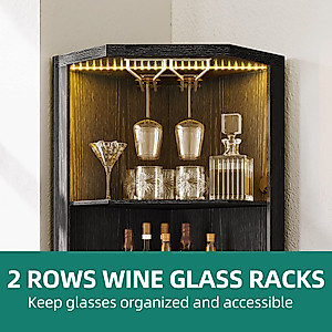 YITAHOME Corner Bar Cabinet with LED Lights & Glass Holder, 5 Tier Corner Shelf with Storage, Wine Rack Cabinet Display Shelves for Living Room, Dining Room, Kitchen, Black
