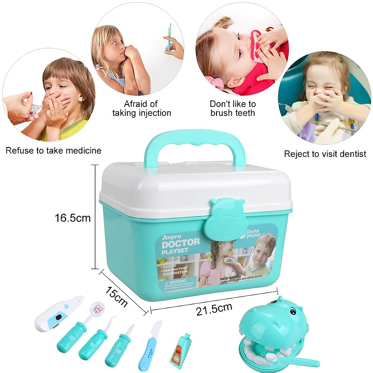 Anpro 46Pcs Medical Toy Kids Doctor Pretend Play Kit, Pretend Play Set with Stethoscope for Kids Doctor Role Play Costume Dress-Up, Birthday Gifts