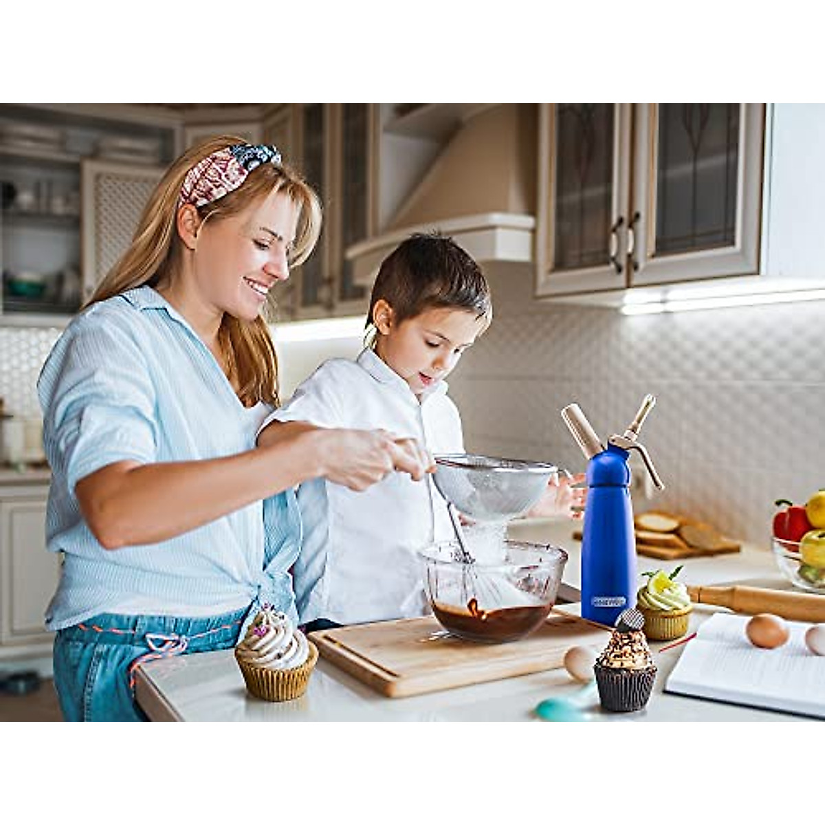 GreatWhip Whipped Cream Aluminum Dispenser Highly Durable Whip Cream Maker 500ml /1 Pint Large Capacity Cream Whipper with 3 Stainless Steel Nozzles & Cleaning Brush (White)