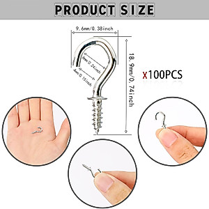 100 Pcs Small Screw Hooks, 1/2 Inch Screw-in Hooks Copper Plated Metal Cup Hooks, Mini Metal Screw Wood Ceiling Wall Hooks for Jewelries Crafts Keys Caps String Plants Lights Wreaths, Silvery