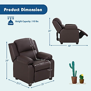 HONEY JOY Kids Recliner, 2-in-1 Toddler Lounge Chair with Armrest Storage, Adjustable Footrest & Headrest, Child-Size Kids Recliner Chair for Boys Girls 3+ Age Group (Coffee)
